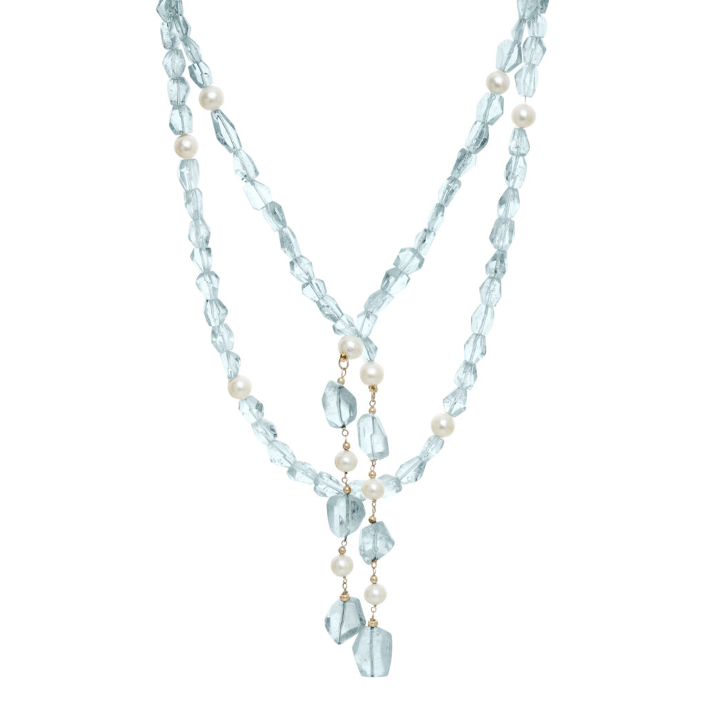 Collar Lariat Aguas Marinas Y Perlas Cultivadas - Mery Satt Joyas