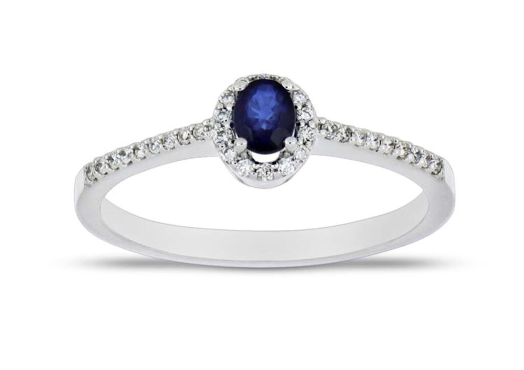 Anillo Oro Blanco 18K Zafiro Y Diamantes #12 - Mery Satt Joyas