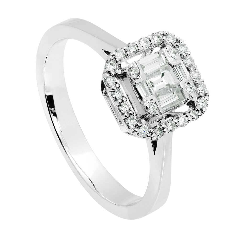 Anillo Brillantes Cuadrado Oro Blanco 18K #13 - Mery Satt Joyas